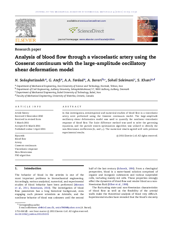 (PDF) Analysis of blood flow through a viscoelastic artery using the Cosserat continuum with the ...