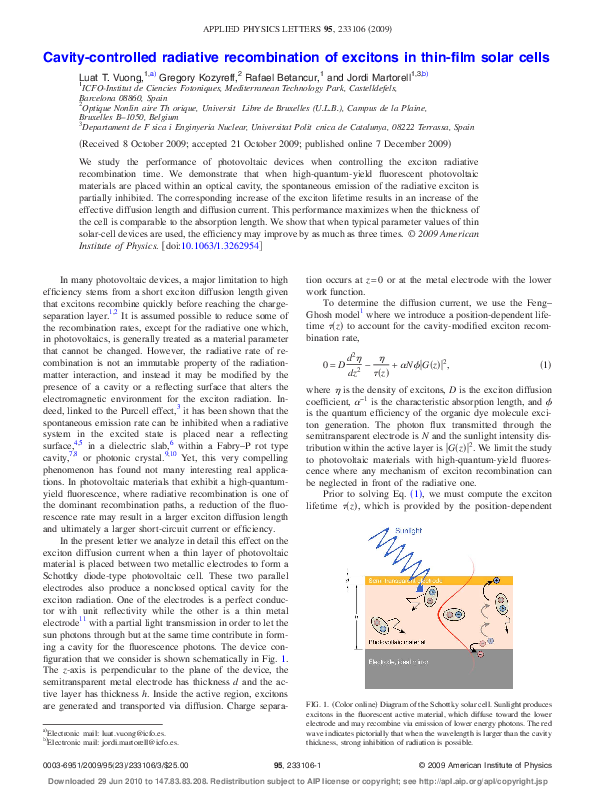 (PDF) Cavity-controlled radiative recombination of excitons in thin-film solar cells