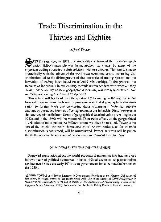 (PDF) Trade Discrimination in the Thirties and Eighties