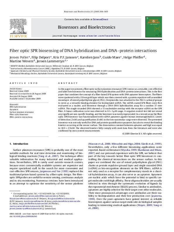 (PDF) Fiber optic SPR biosensing of DNA hybridization and DNA–protein ...