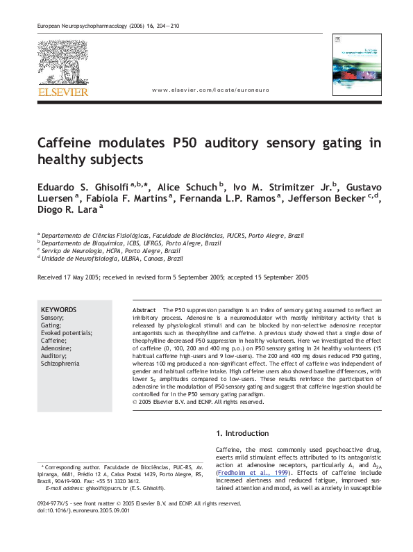 (PDF) Caffeine modulates P50 auditory sensory gating in healthy subjects