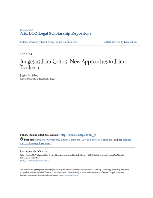 (PDF) Judges as Film Critics: New Approaches to Filmic Evidence