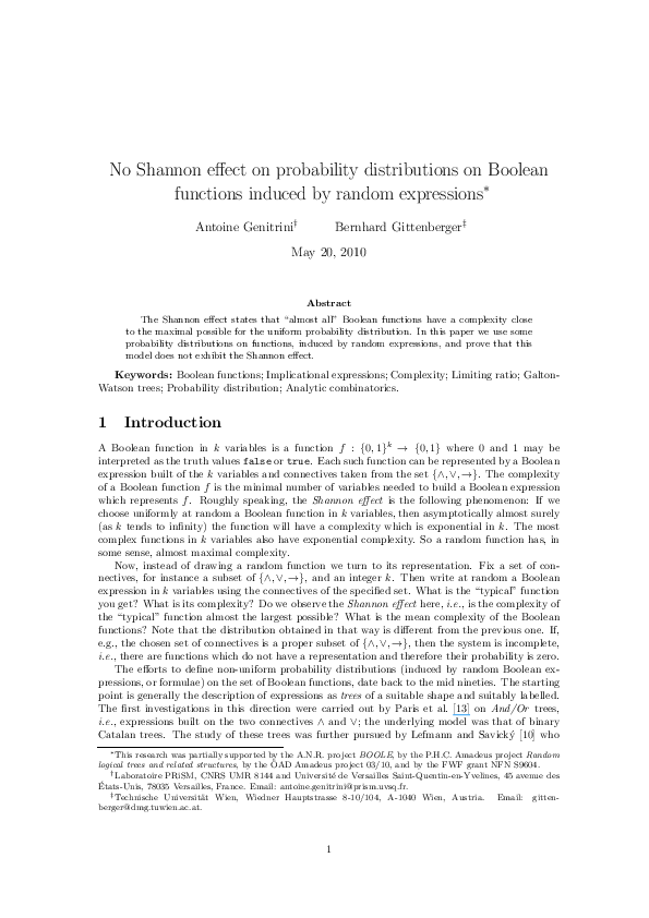 (PDF) No Shannon effect on probability distributions on Boolean functions induced by random ...