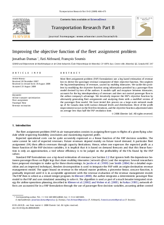(PDF) Improving the Objective Function of the Fleet Assignment Problem