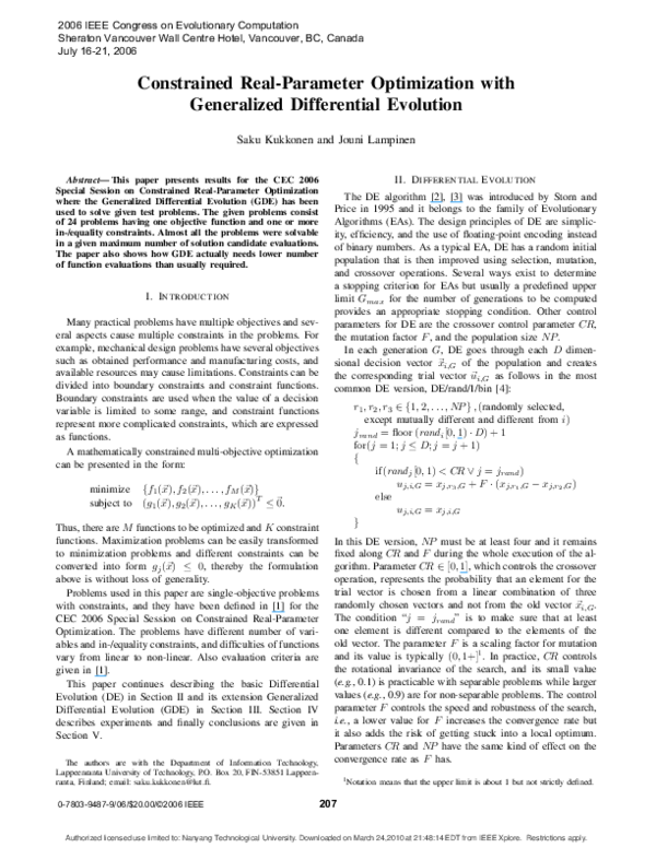 Pdf Constrained Real Parameter Optimization With ε Self Adaptive