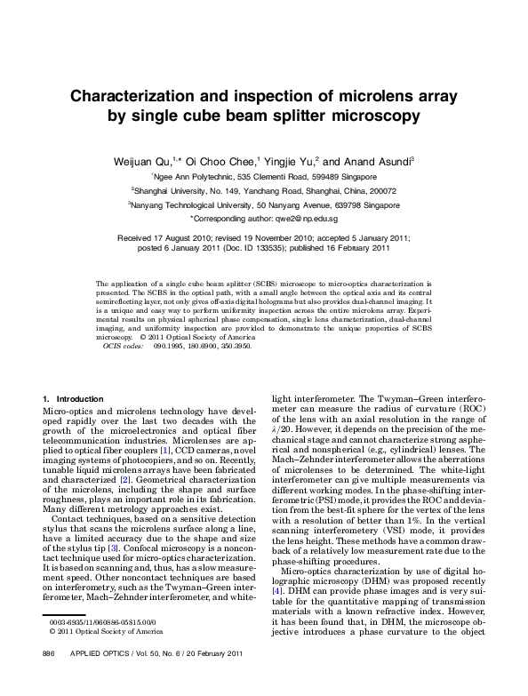 (PDF) Characterization and inspection of microlens array by single cube ...