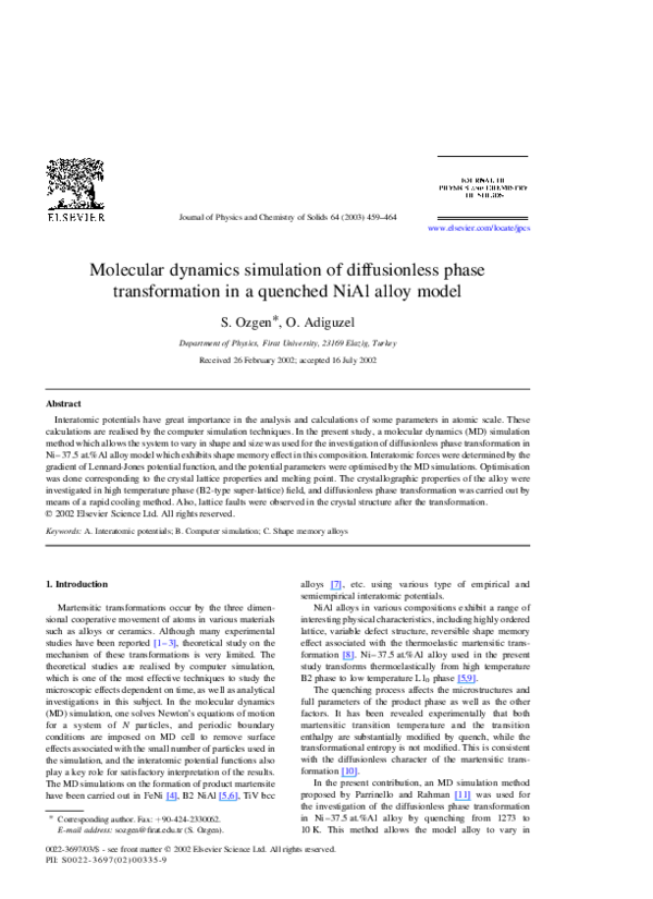 (PDF) Molecular dynamics simulation of diffusionless phase ...