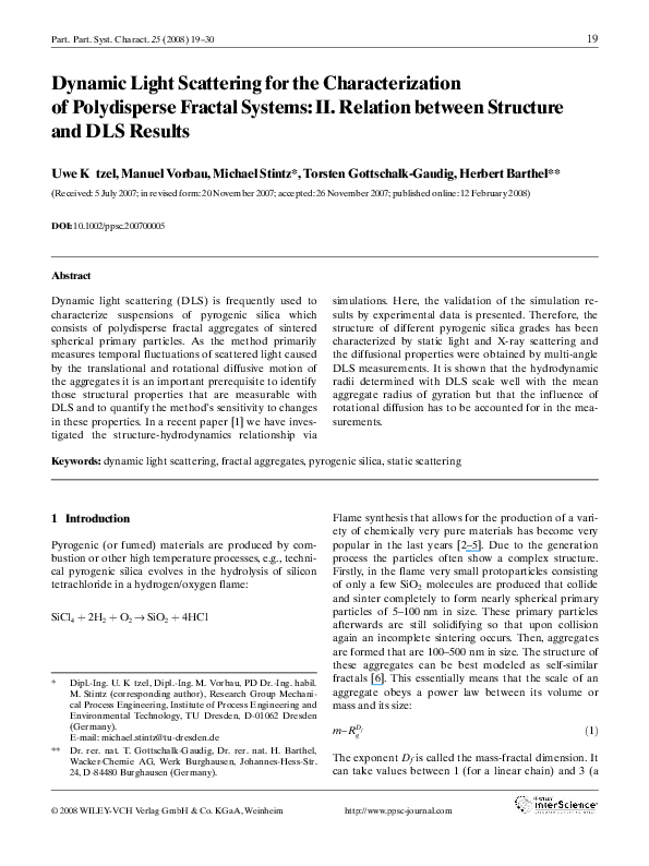 (PDF) Dynamic Light Scattering for the Characterization of Polydisperse ...