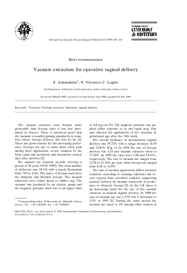 (PDF) Vacuum extraction for operative vaginal delivery