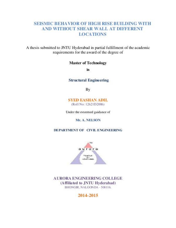 (PDF) SEISMIC BEHAVIOR OF HIGH RISE BUILDING WITH AND WITHOUT SHEAR ...