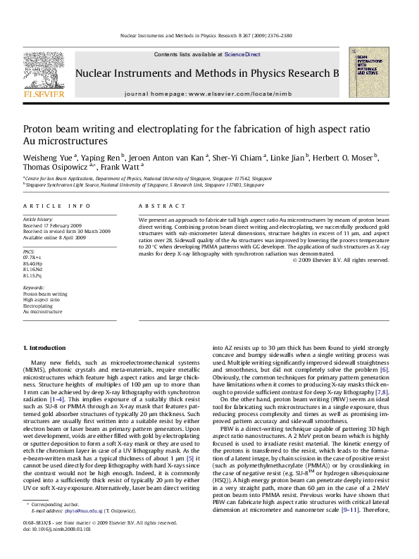 (PDF) Proton beam writing and electroplating for the fabrication of ...