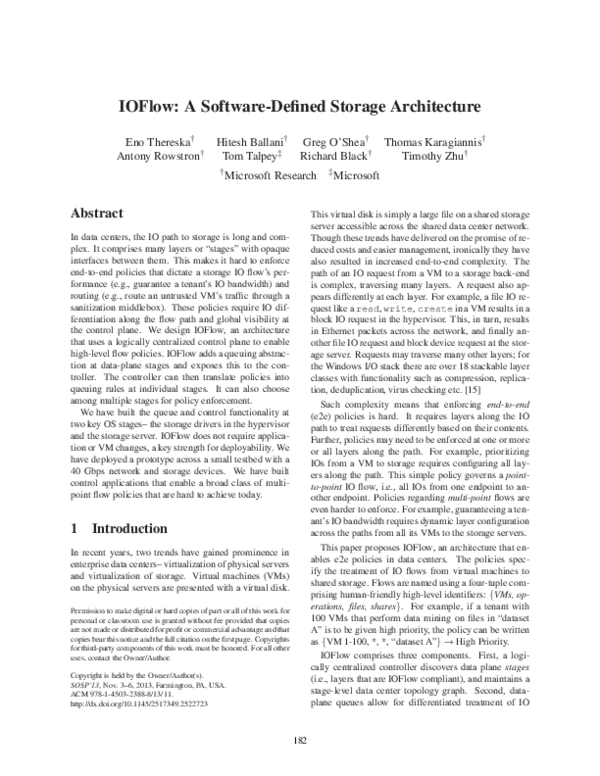 (PDF) IOFlow: A Software-Defined Storage Architecture