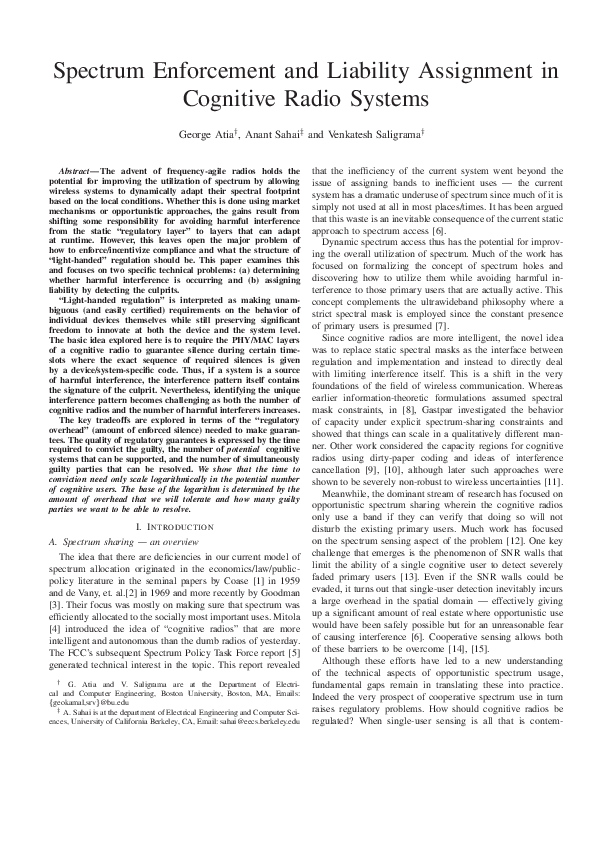 (PDF) Spectrum Enforcement and Liability Assignment in Cognitive Radio ...