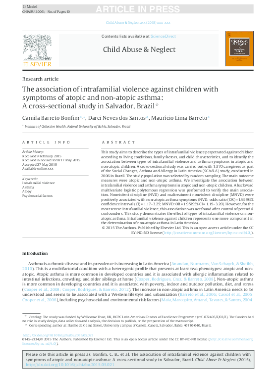 (PDF) The association of intrafamilial violence against children with ...