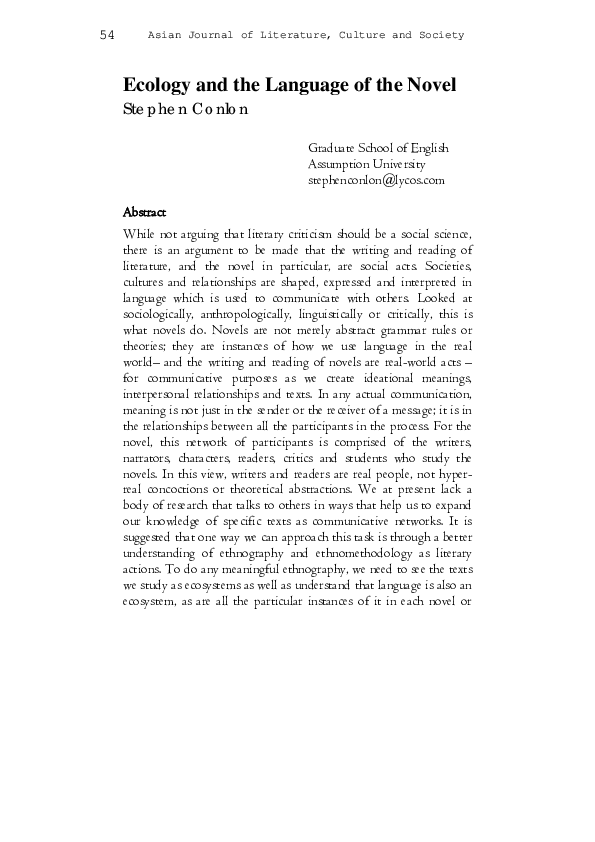 (PDF) Ecology and the Language of the Novel | stephen conlon - Academia.edu