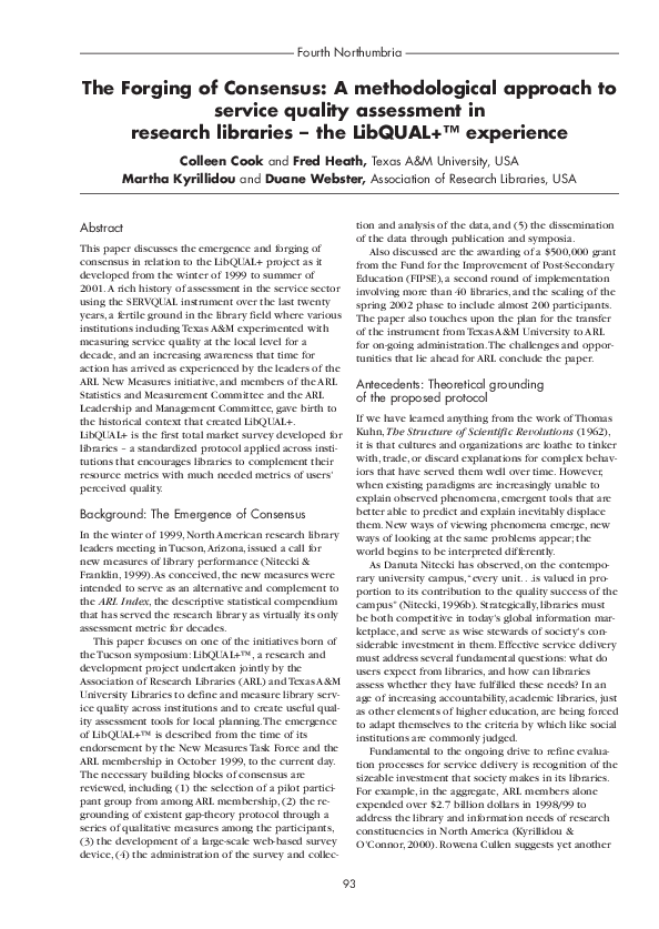 (PDF) The Forging of Consensus: A methodological approach to service ...