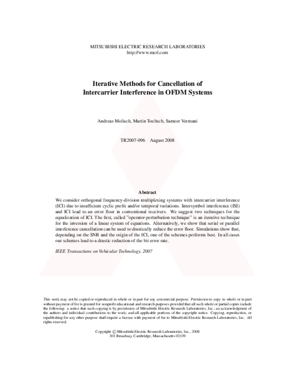 Pdf Iterative Methods For Cancellation Of Intercarrier Interference