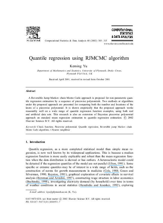 Pdf Quantile Regression Using Rjmcmc Algorithm