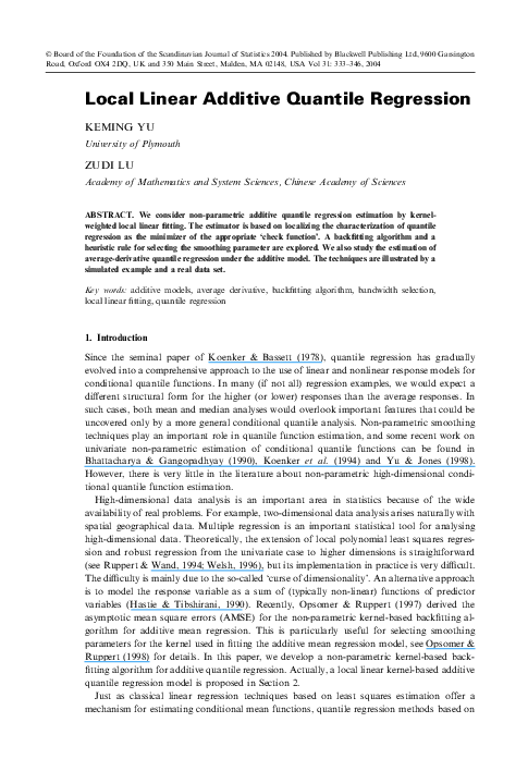 (PDF) Local Linear Additive Quantile Regression