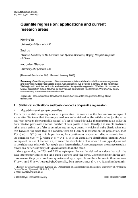 (PDF) Quantile regression: applications and current research areas