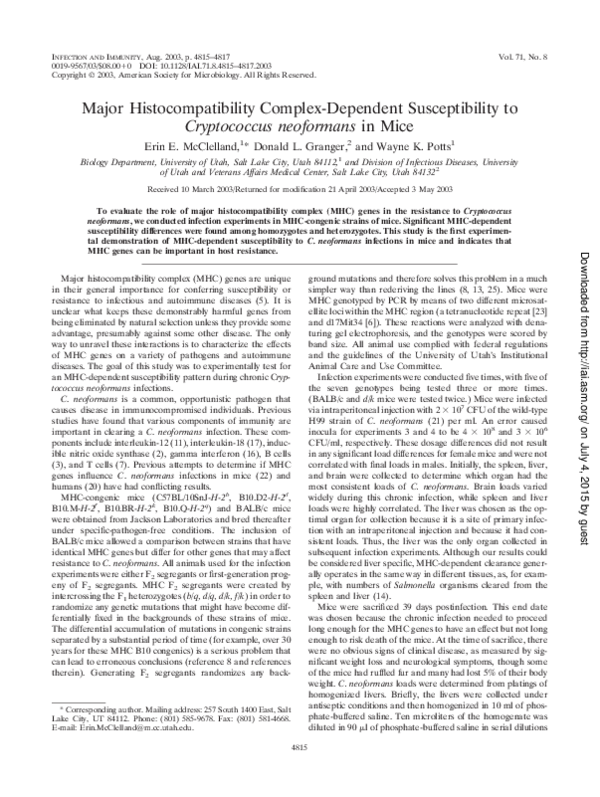 (PDF) Major Histocompatibility Complex-Dependent Susceptibility to ...