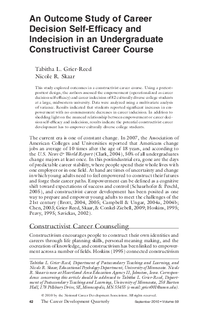 (PDF) An Outcome Study of Career Decision Self-Efficacy and Indecision in an Undergraduate ...