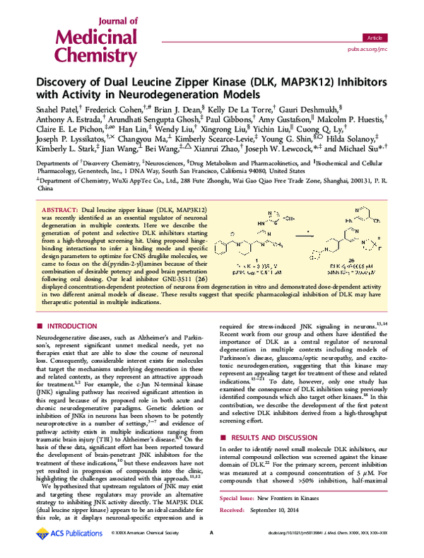 (PDF) Discovery of Dual Leucine Zipper Kinase (DLK, MAP3K12) Inhibitors ...