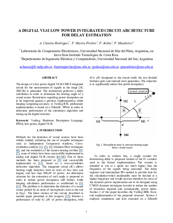 Pdf A Digital Vlsi Low Power Integrated Circuit Architecture For Delay Estimation
