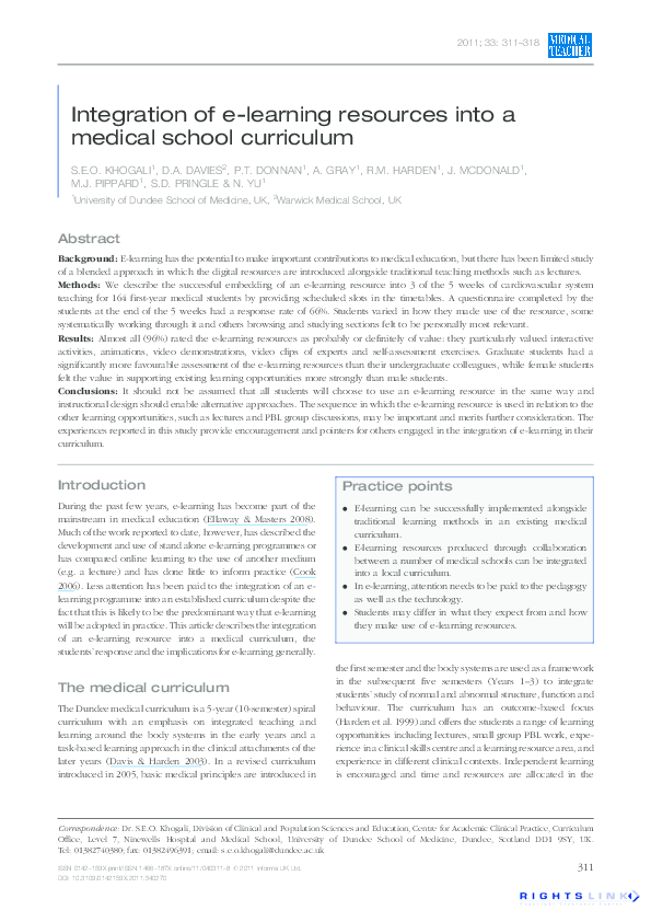 (PDF) Integration of e-learning resources into a medical school curriculum