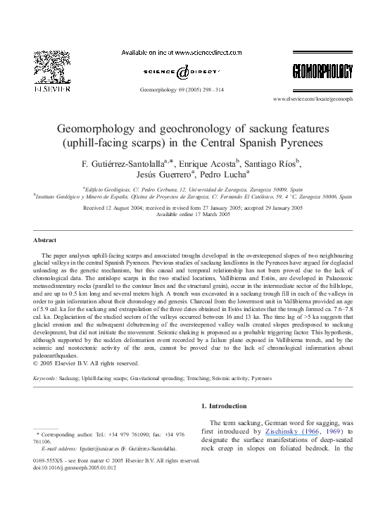 (PDF) Geomorphology and geochronology of sackung features (uphill ...