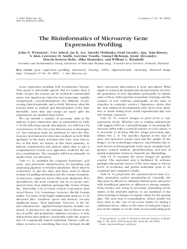 (PDF) The bioinformatics of microarray gene expression profiling