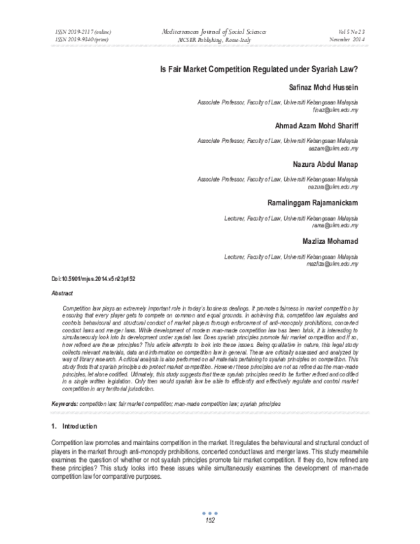 (PDF) Is Fair Market Competition Regulated under Syariah Law?