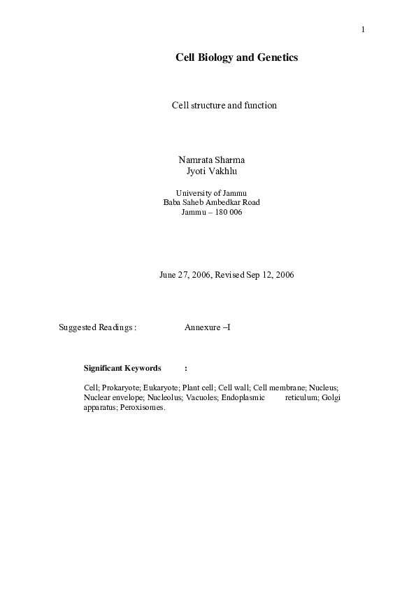 (PDF) Cell Biology and Genetics