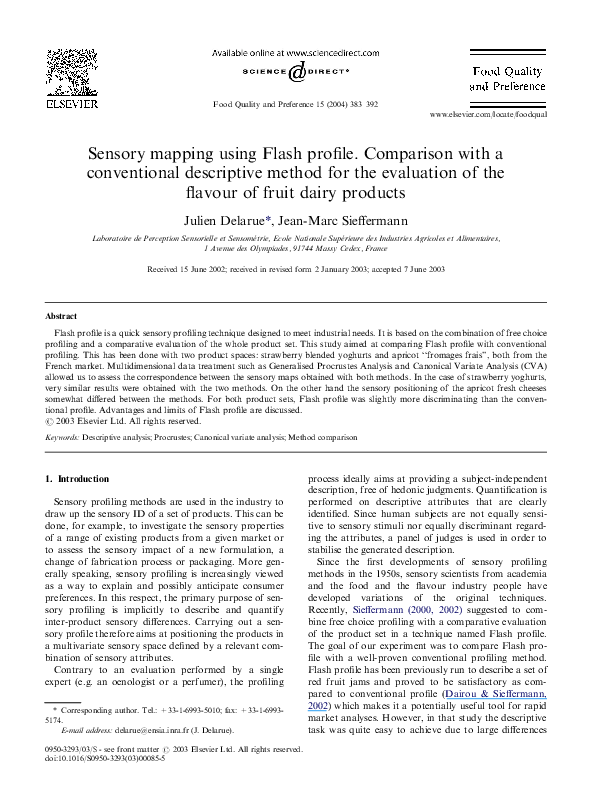 (PDF) Sensory mapping using Flash profile. Comparison with a conventional descriptive method for ...