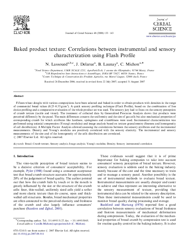 (PDF) Baked product texture: Correlations between instrumental and ...