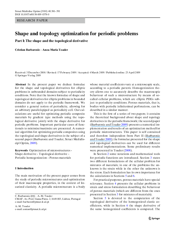(PDF) Shape and topology optimization for periodic problems