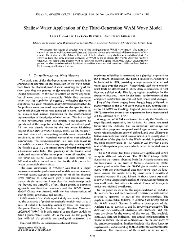 (PDF) Shallow water application of the third-generation WAM wave model