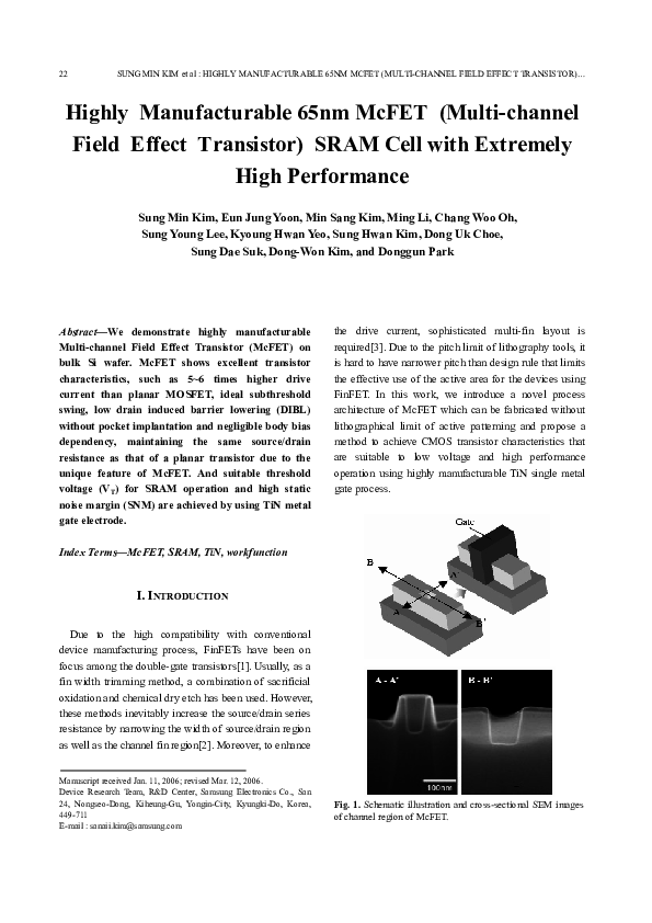 (PDF) Highly Manufacturable 65nm McFET (Multichannel Field Effect Transistor) SRAM Cell with ...