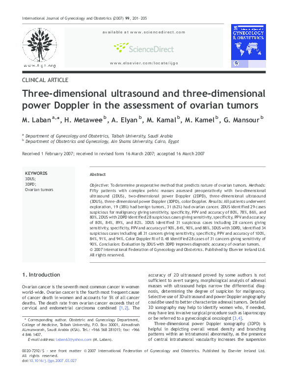 (PDF) Three-dimensional ultrasound and three-dimensional power Doppler ...