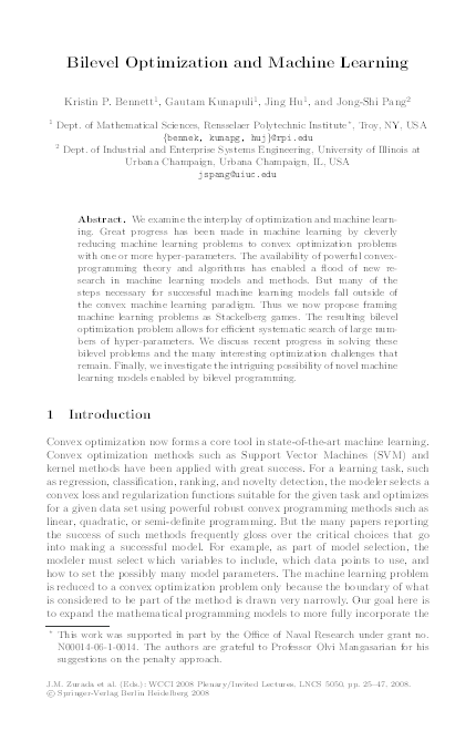(PDF) Bilevel Optimization and Machine Learning (PDF) Bilevel Optimization and Machine Learning