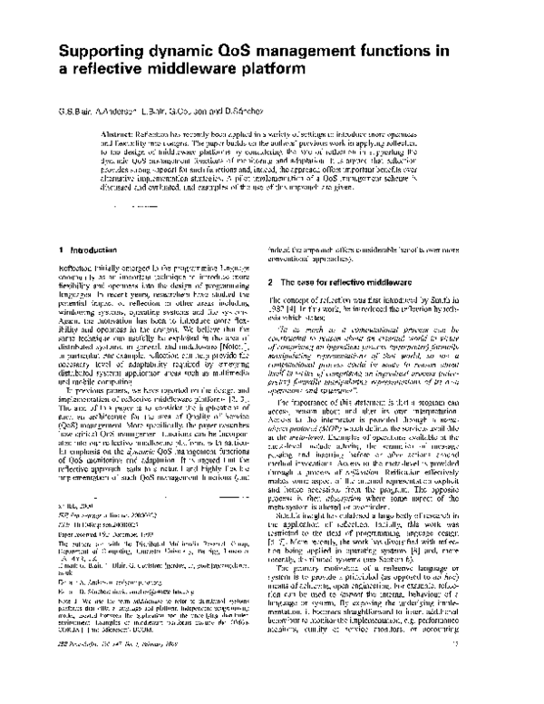 Pdf Supporting Dynamic Qos Management Functions In A Reflective Middleware Platform