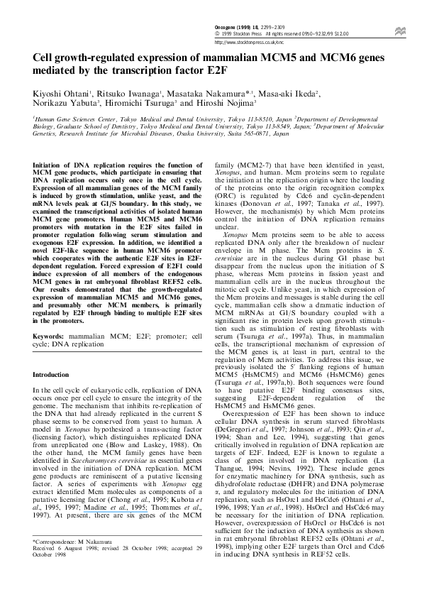 (PDF) Cell growth-regulated expression of mammalian MCM5 and MCM6 genes ...
