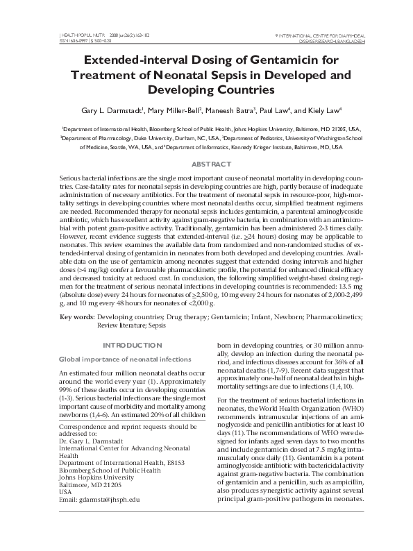 (PDF) Extended-interval dosing of gentamicin for treatment of neonatal ...