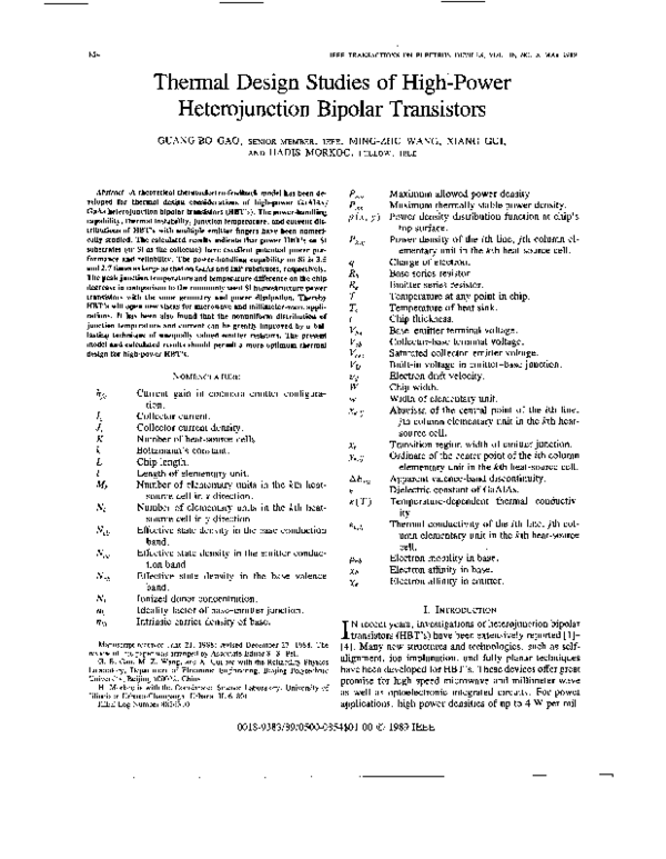(PDF) Thermal design studies of high-power heterojunction bipolar ...