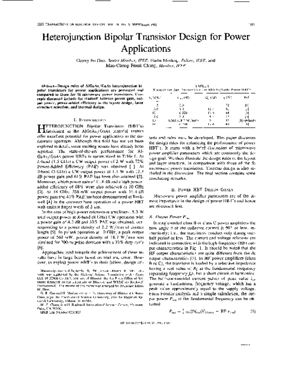 (PDF) Heterojunction bipolar transistor design for power applications