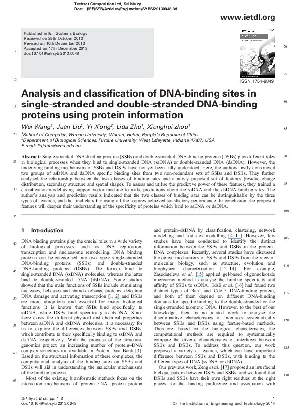 (PDF) Analysis and classification of DNA-binding sites in single ...