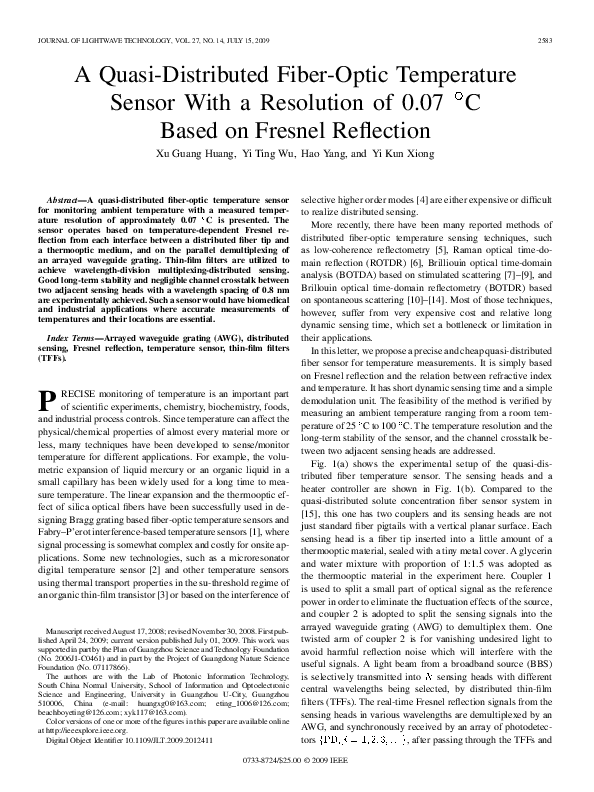 (PDF) A Quasi-Distributed Fiber-Optic Temperature Sensor With a Resolution of 0.07 (°) C Based ...