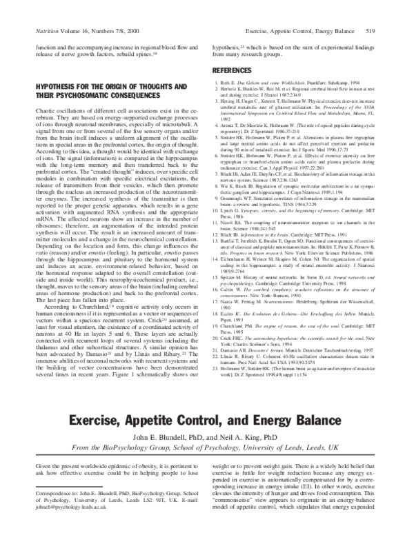 (PDF) Exercise, appetite control, and energy balance