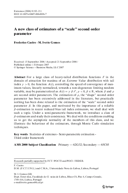 Pdf A New Class Of Estimators Of A “scale” Second Order Parameter
