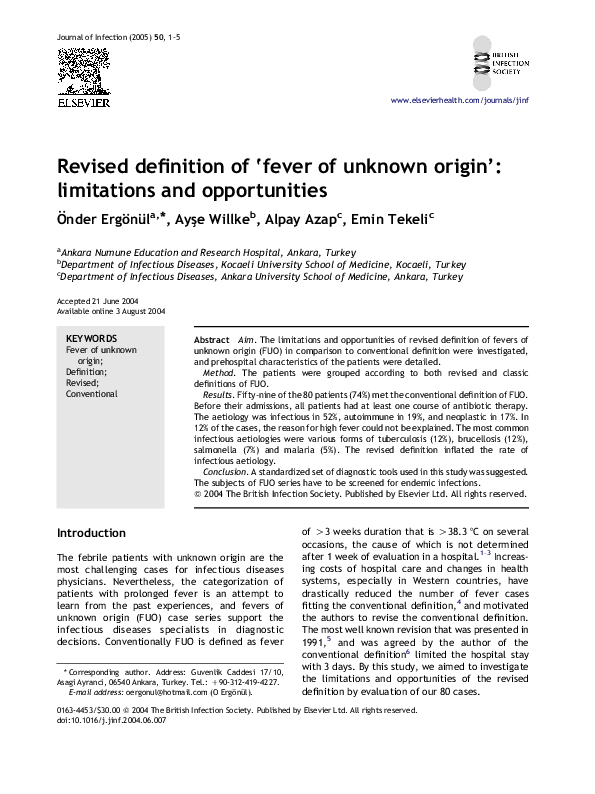 (PDF) Revised definition of ‘fever of unknown origin’: limitations and ...